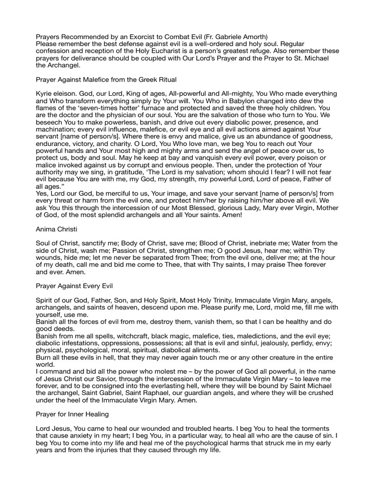 Exorcist Prayers of Gabriel Amorth | PDF | Mary, Mother Of Jesus | Saint