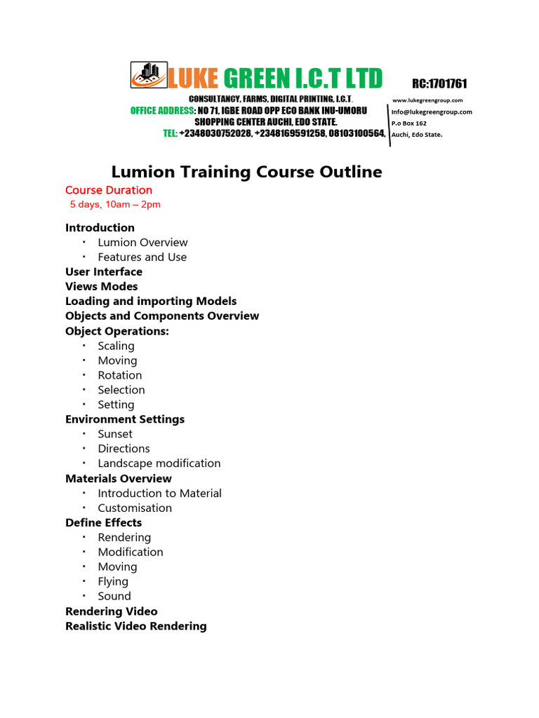 Lumion Training - Course Outline | PDF | Business | Finance & Money ...