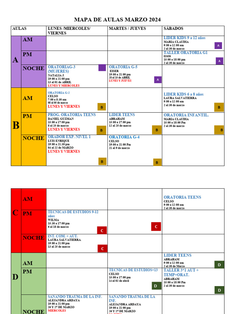 Mapa de Aulas Instructores Marzo 2024 | PDF
