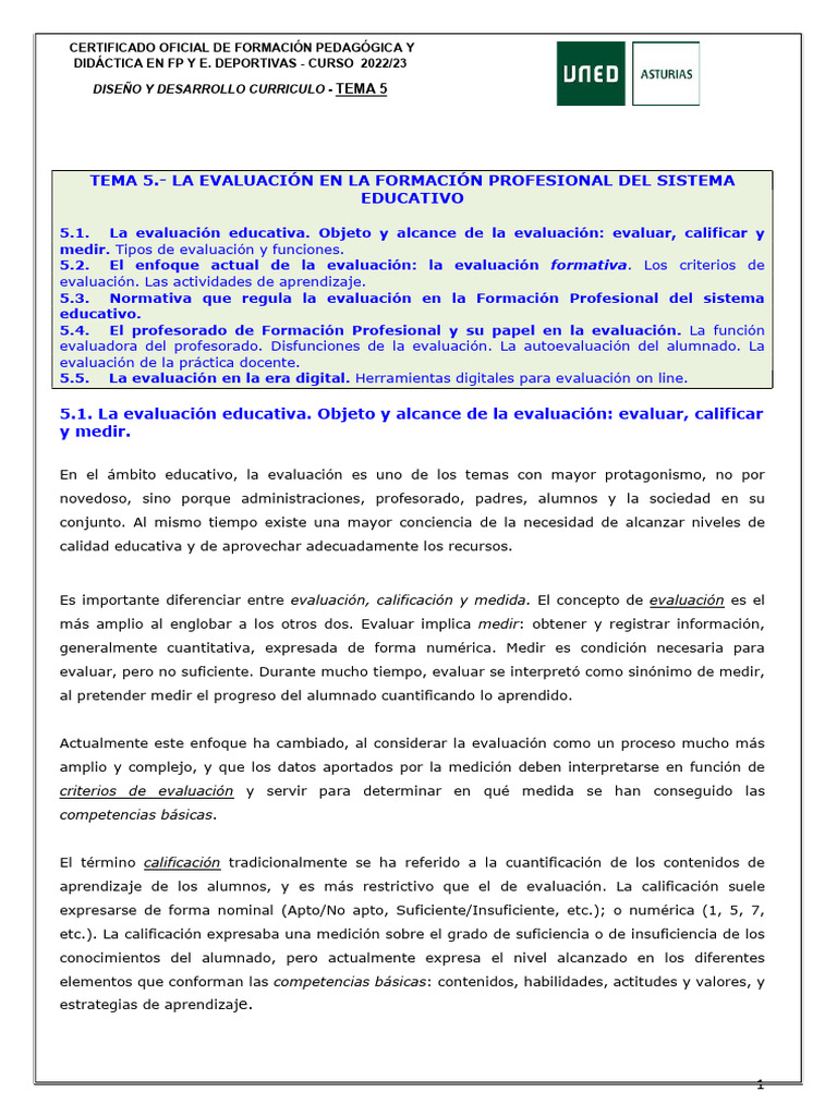 Tema 5 Dydc (2022 23) | PDF | Evaluación | Plan de estudios