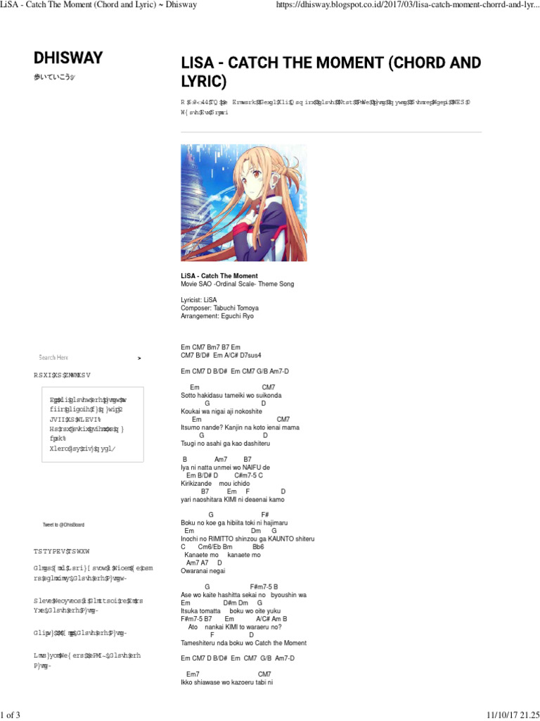 LiSA - Catch The Moment (Chord and Lyric) ~ Dhisway | PDF