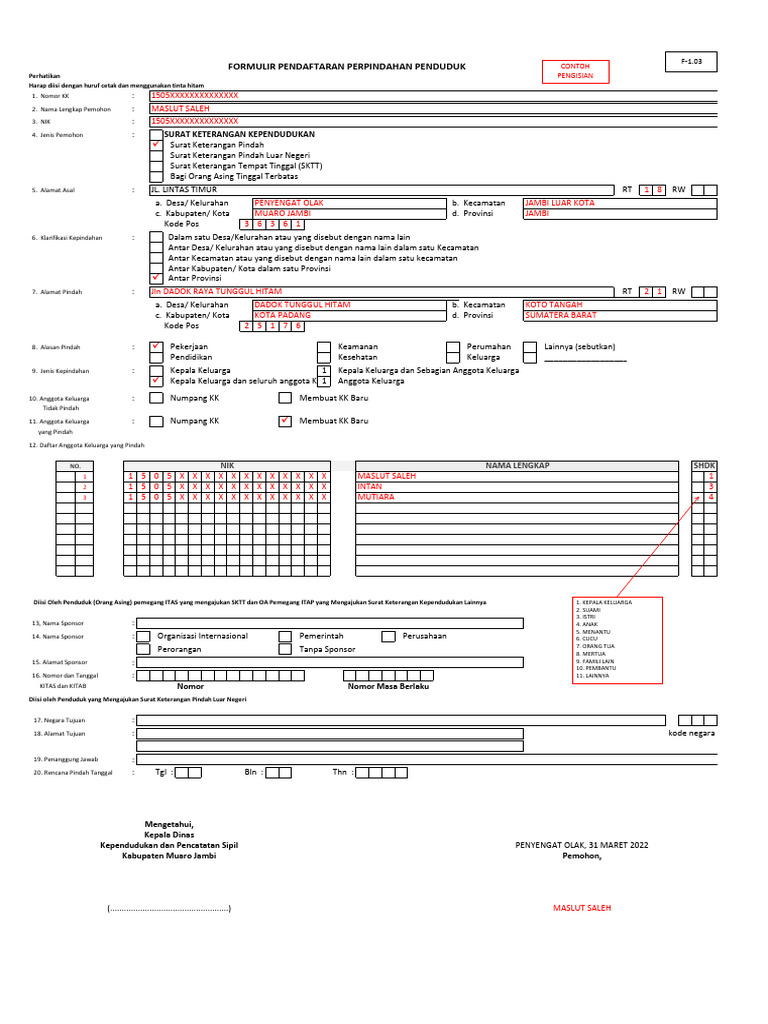 Panduan Isi Formulir F1-03 Perpindahan | PDF