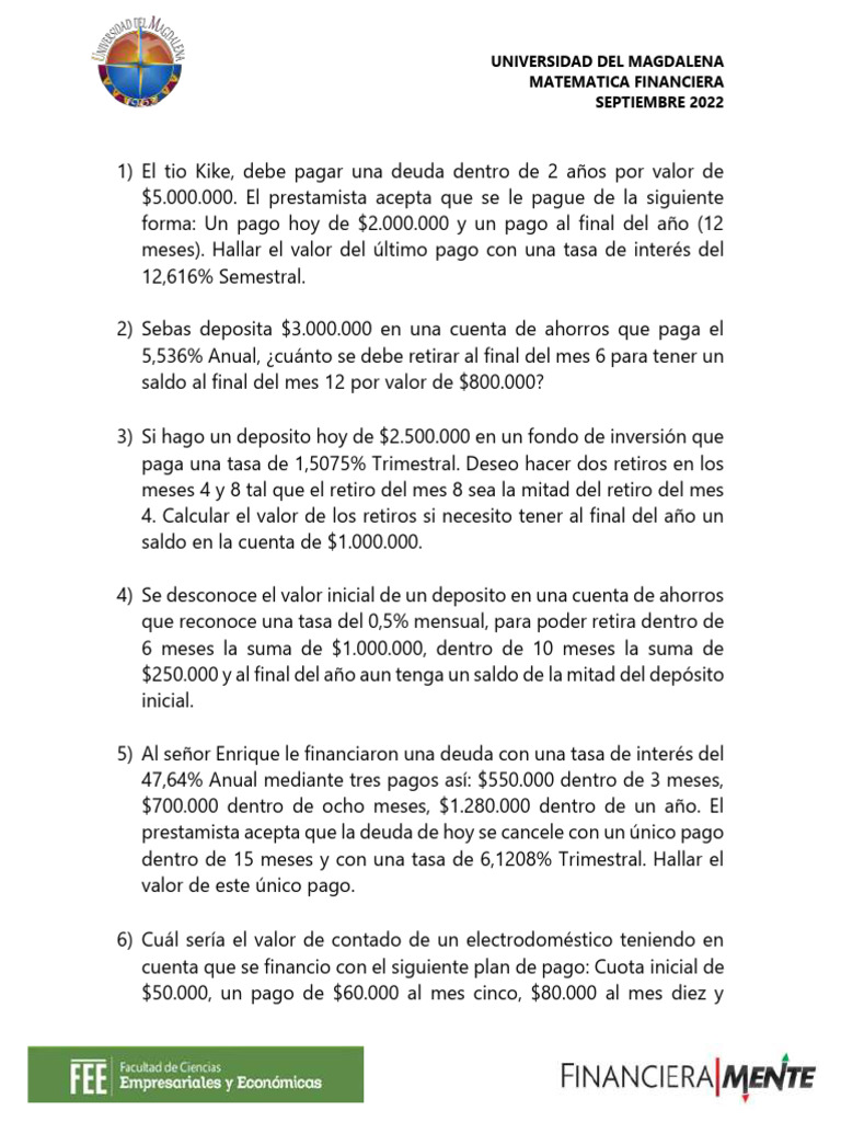 Taller Ecuación de Valor #2 | PDF | Finanzas Matemáticas | Dinero