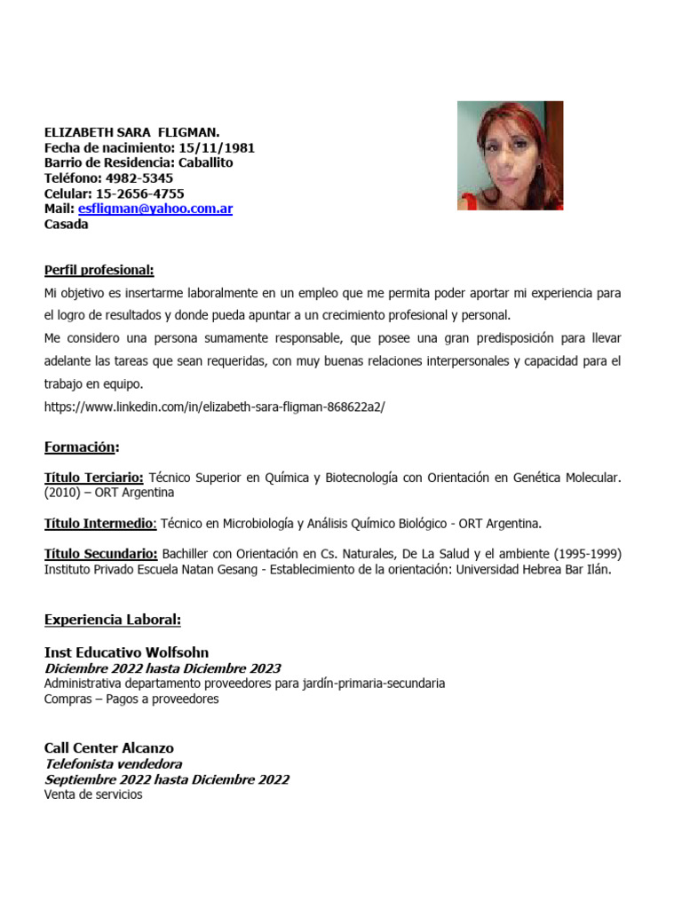 CV Elizabeth Sara Fligman 2024 2 | PDF | Laboratorios