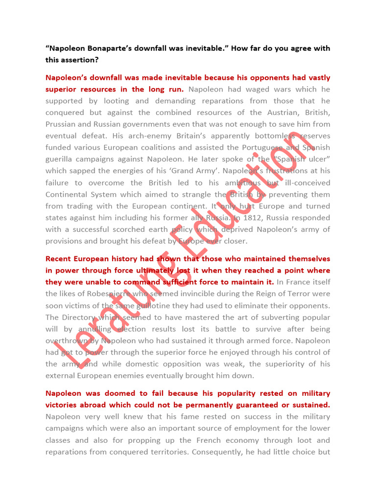 Causes of Napoleon's Inevitable Downfall | PDF | Napoleon | First ...