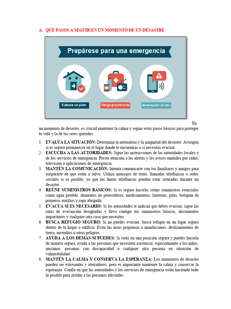 Qué Pasos A Seguir En Un Momento De Un Desastre Pdf Temblores