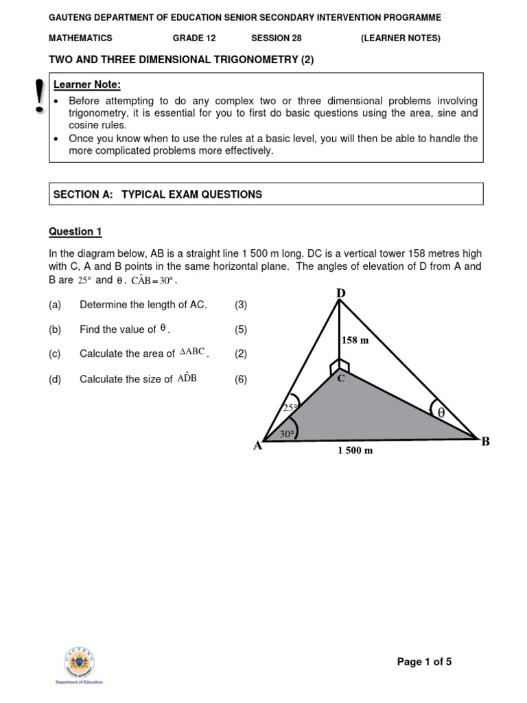 Maths Two and Three Dimensional Trigonometry 2 Grade 12 | PDF | Trigonometry | Elementary Geometry
