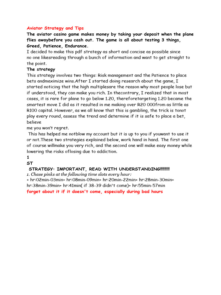 Aviator Strategy and Tips | Download Free PDF | Gambling