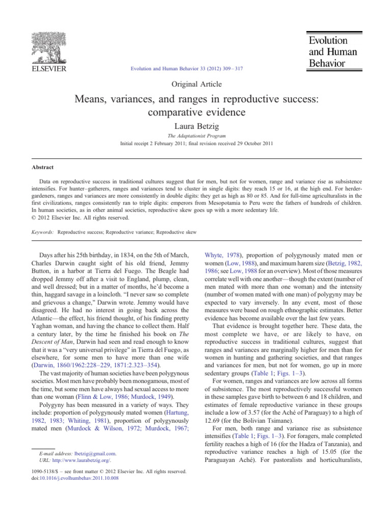 Betzig, L. (2012) - Means, Variances, and Ranges in Reproductive ...