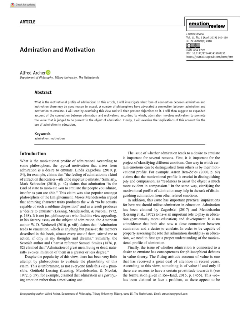 Understanding Admiration's Motivation | PDF | Reason | Emotions