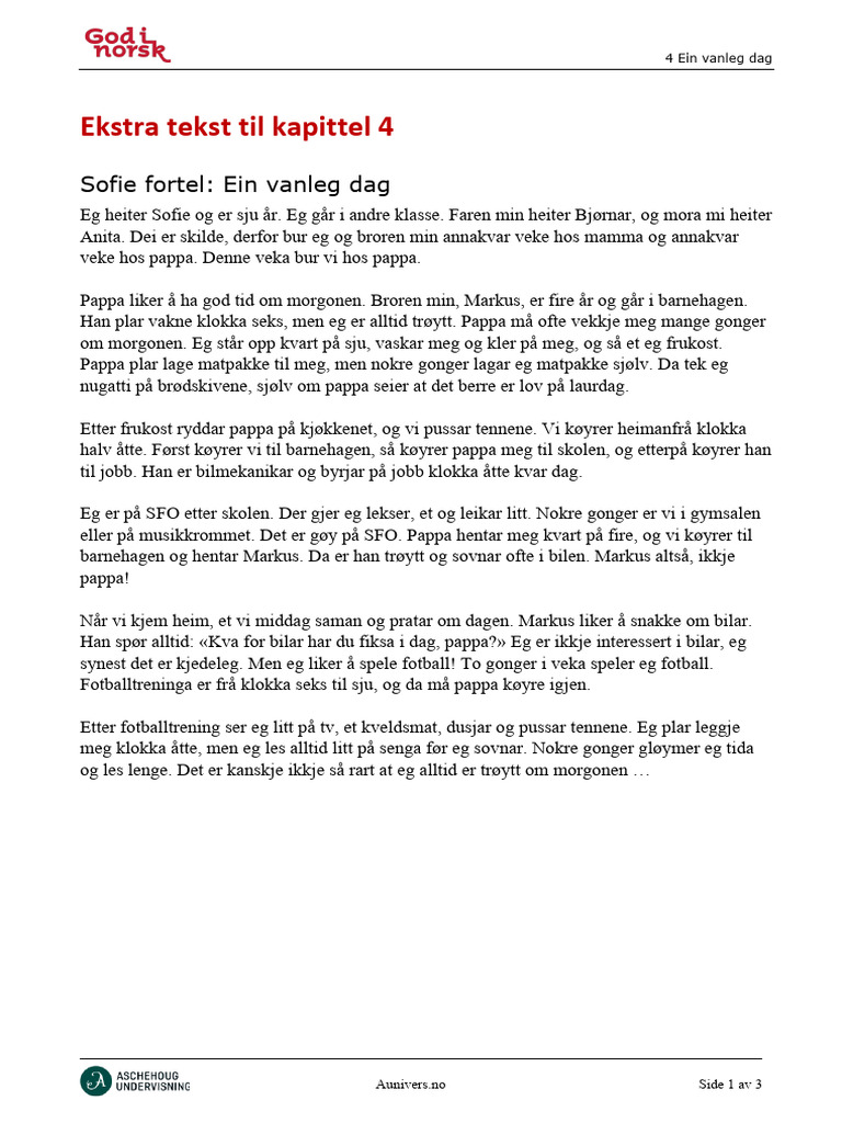 K04 Sofie Forteller en Vanlig Dag Nyn | PDF