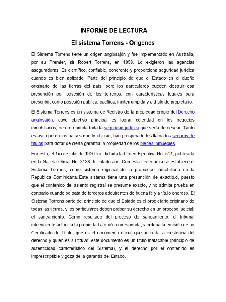 El sistema Torrens- Origenes | PDF | Ley común