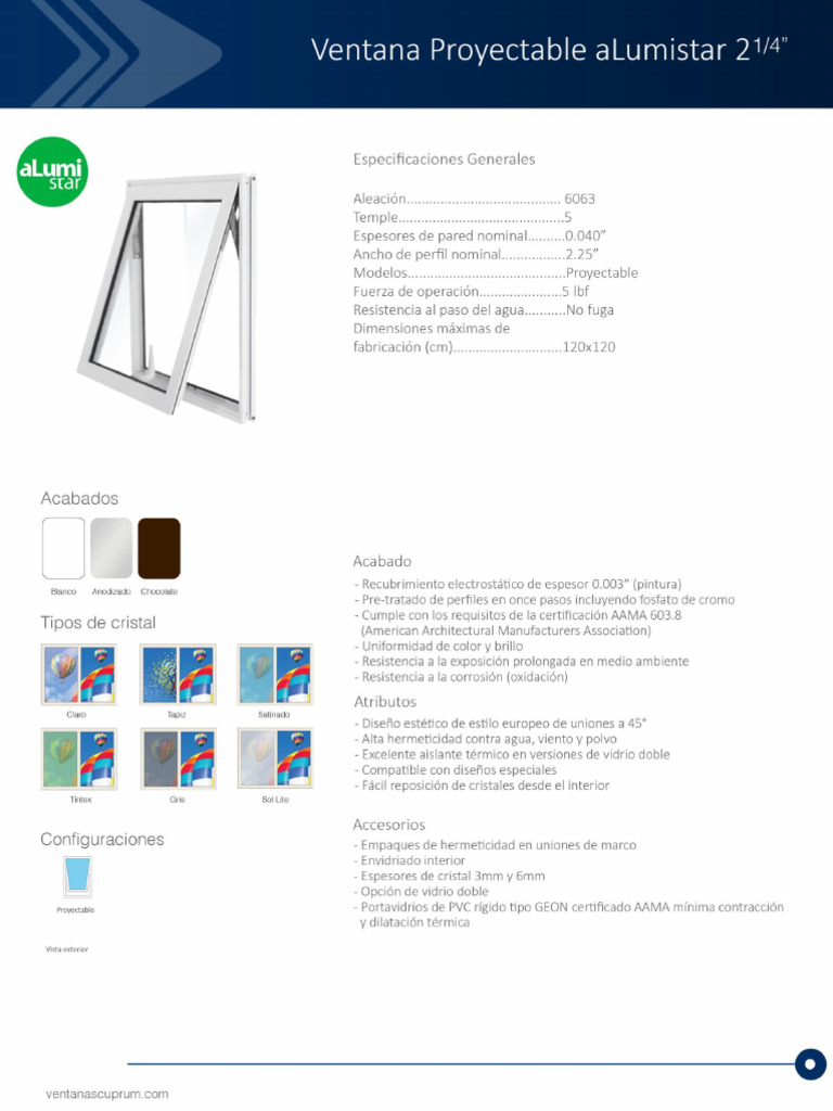 Ficha Tecnica Ventana Proyectable Alumistar | PDF