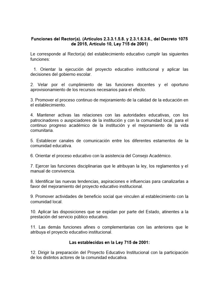 Funciones Del Rector | Descargar gratis PDF | Institución | Gobierno