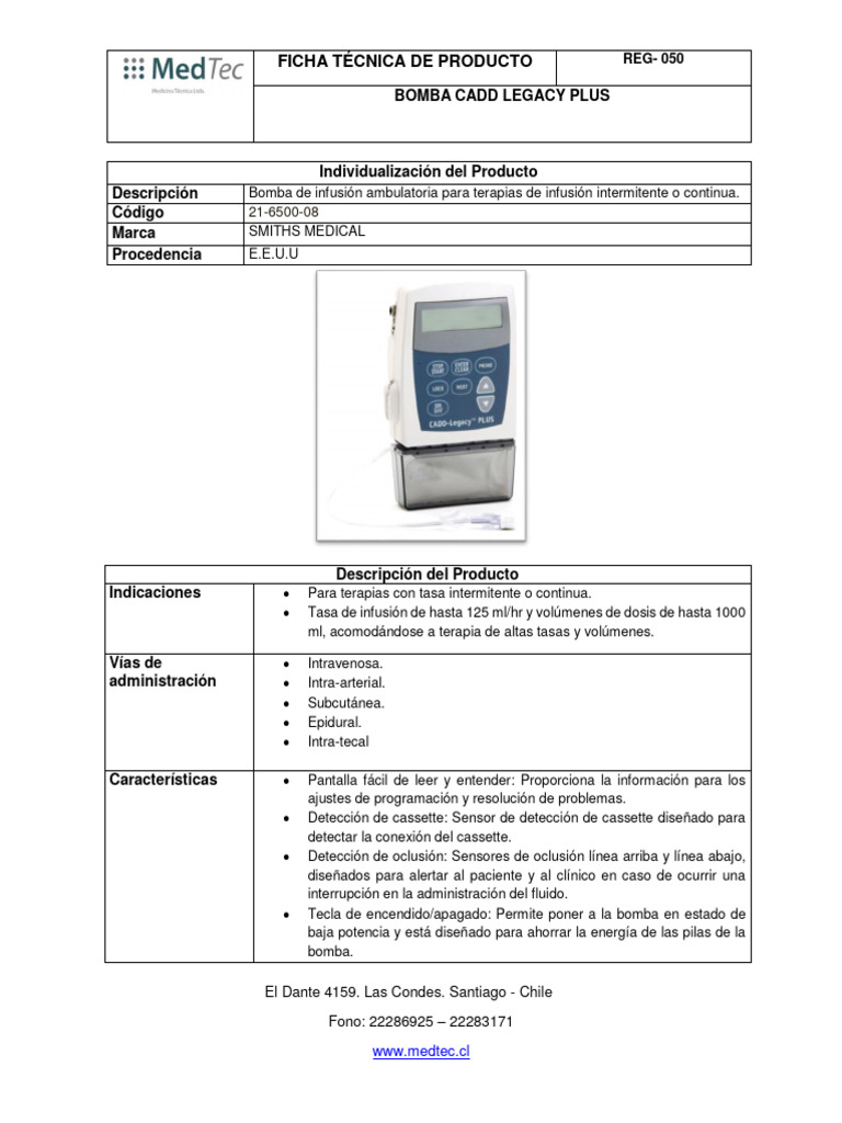 Bomba CADD Legacy Plus: Ficha Técnica | PDF