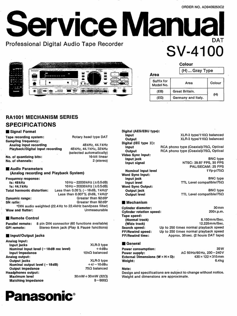 Hfe Panasonic Sv-4100 Service en | PDF