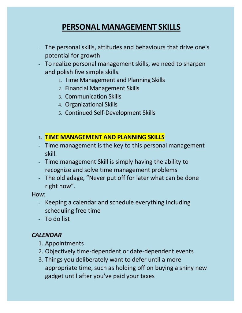 Personal Management Skills - My Presentation - FINAL | PDF