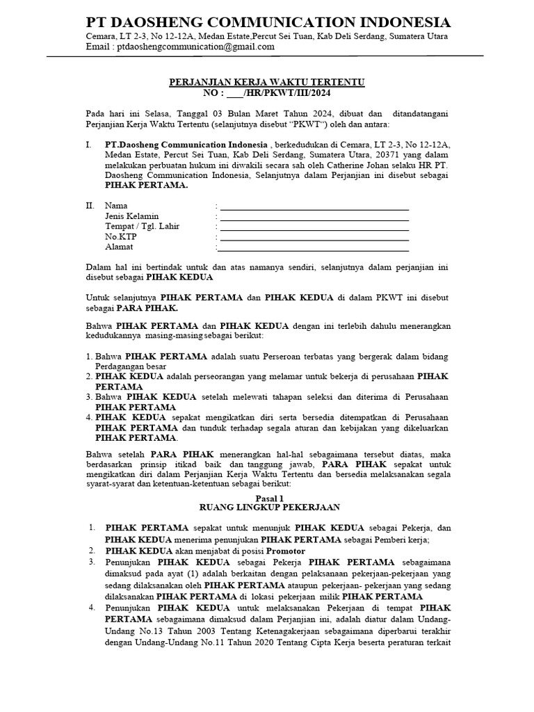 01 PKWT - Sa | PDF | Hukum