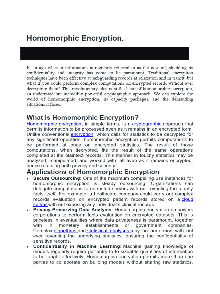 Homomorphic Encryption | PDF | Cryptography | Encryption