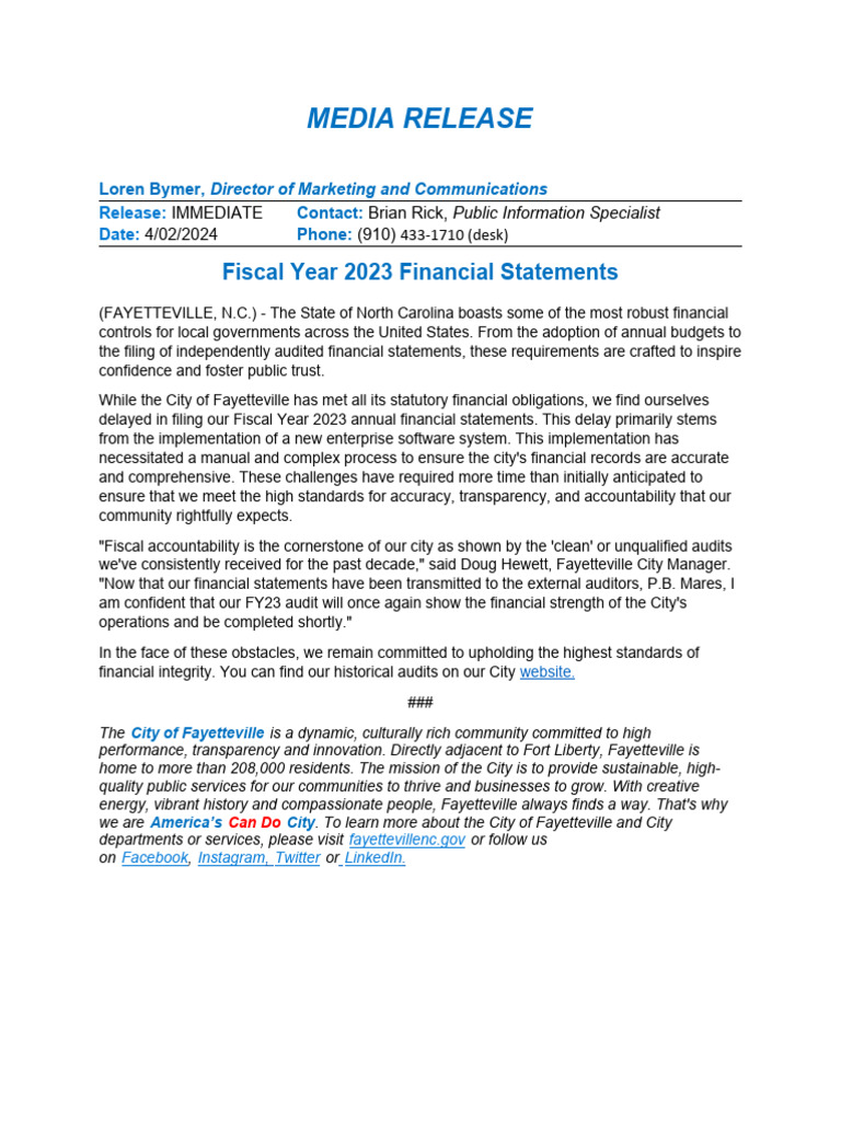 Fiscal Year 2023 Financial Statements | PDF | Finance & Money Management