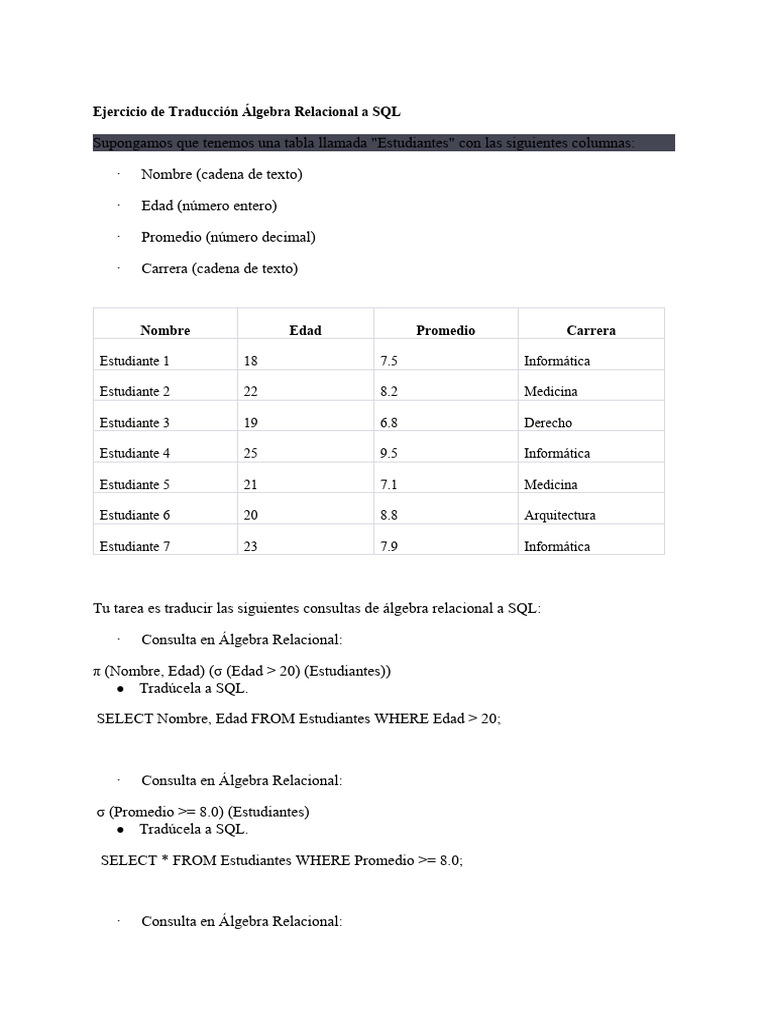 Traducción Álgebra Relacional A SQL | PDF | SQL | Datos