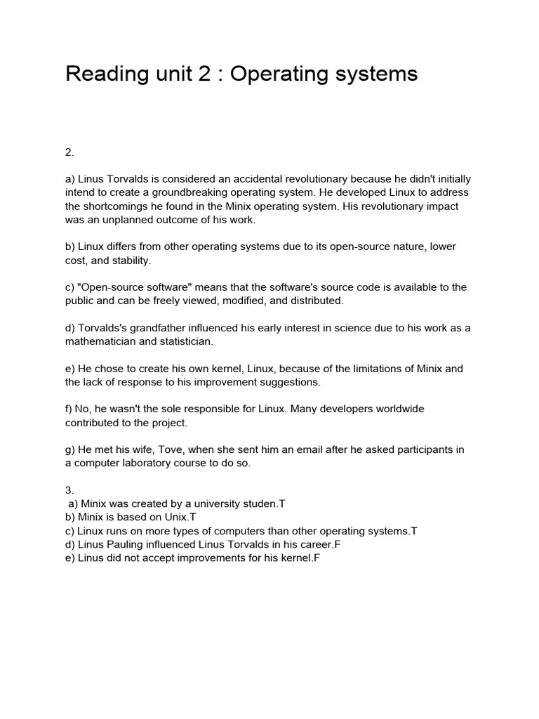Reading Unit 2 - Operating Systems | PDF | Linux | Operating System