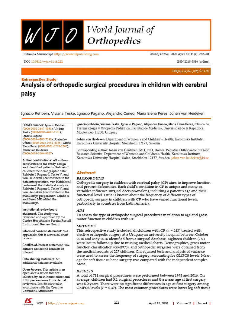 Analysis of Orthopedic Surgical Procedures in Children With Cerebral ...