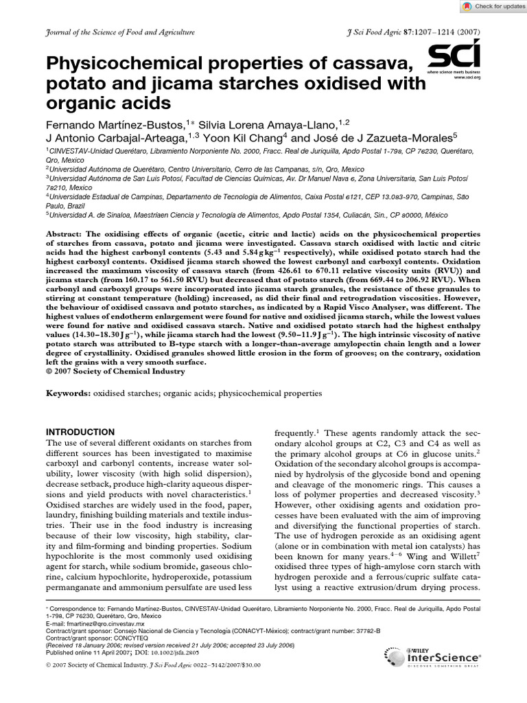 J Sci Food Agric - 2007 - Martínez Bustos - Physicochemical Properties of Cassava Potato and ...
