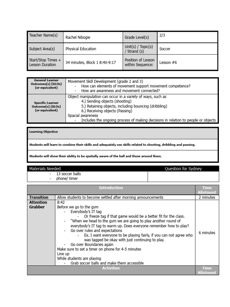 March 19th Soccer Lesson 6 | PDF | Learning | Cognition