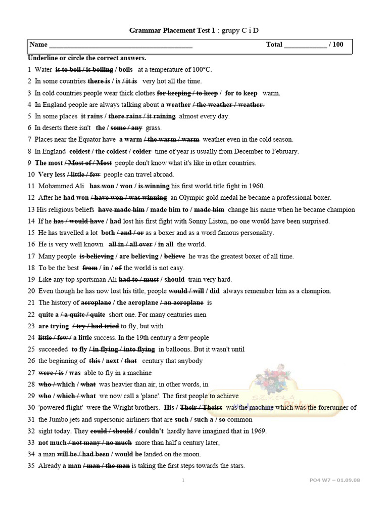 Oxford Placement Test 1 Test Angielski | PDF | Airplane | Flight