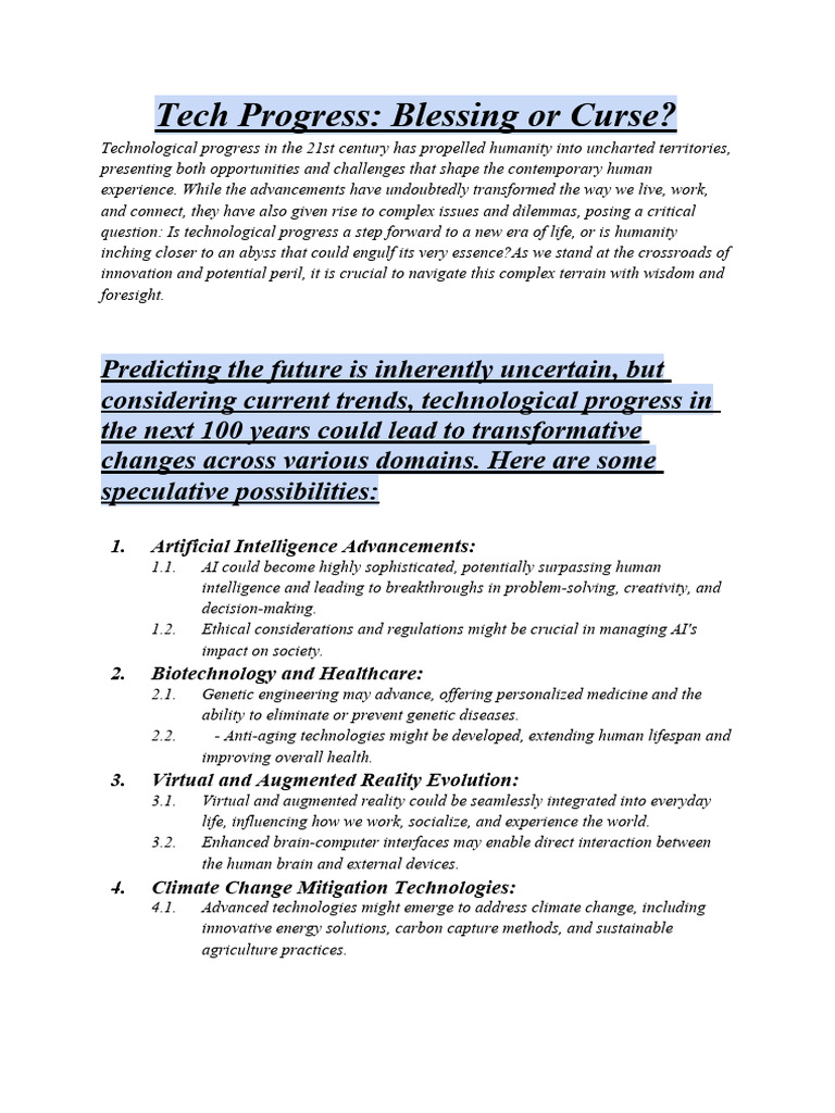 Tech Progress: Blessing or Curse? | PDF | Mental Health