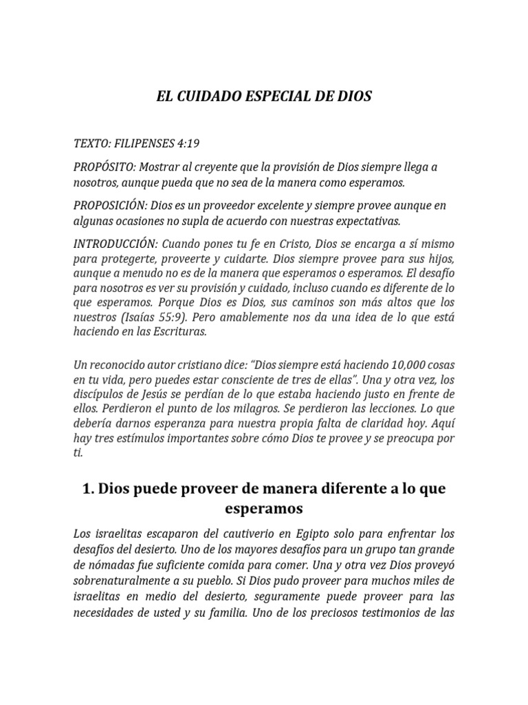 El Cuidado Especial de Dios | PDF | Dios | Jesús