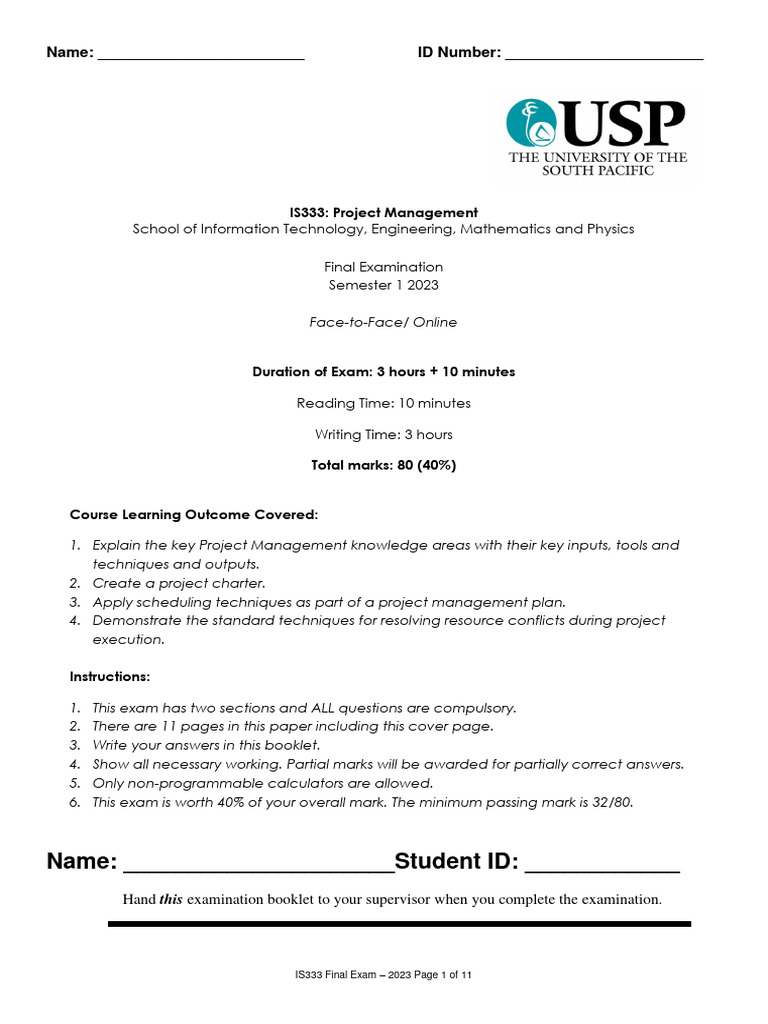 IS333 Project Management Final Exam 2023 | PDF | Project Management ...