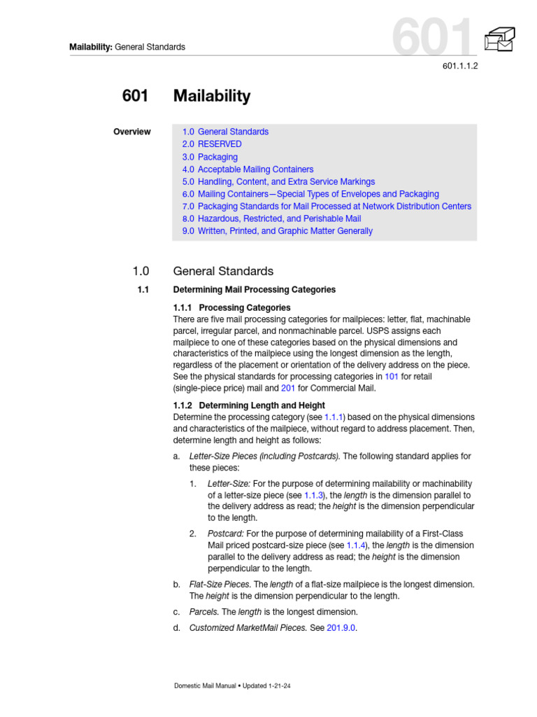 Usps DMM 601 | PDF | United States Postal Service | Mail