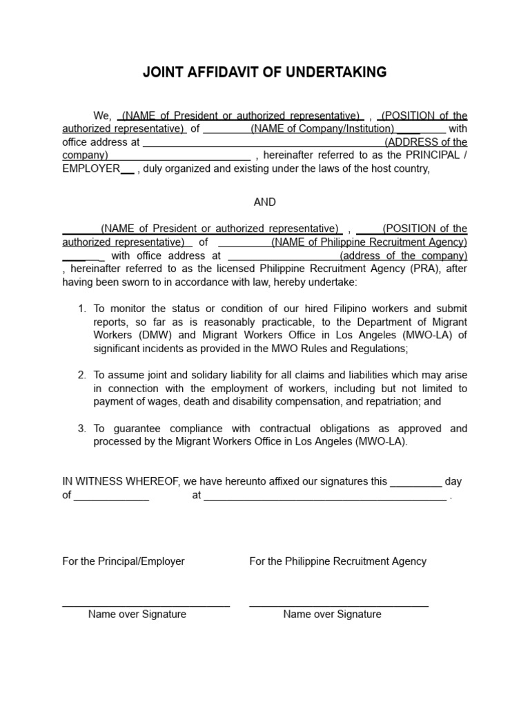 Joint Affidavit of Undertaking - AgencyHire | PDF | Social Science | Law