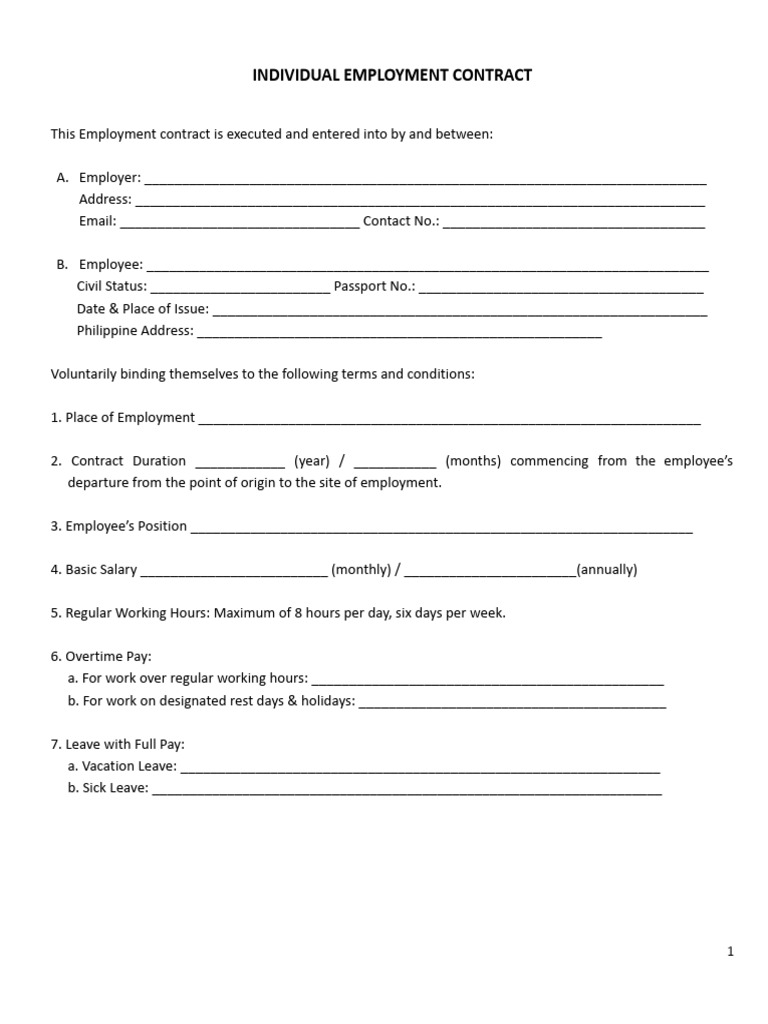 OFW Individual Employment Contract | PDF | Employment | Sick Leave
