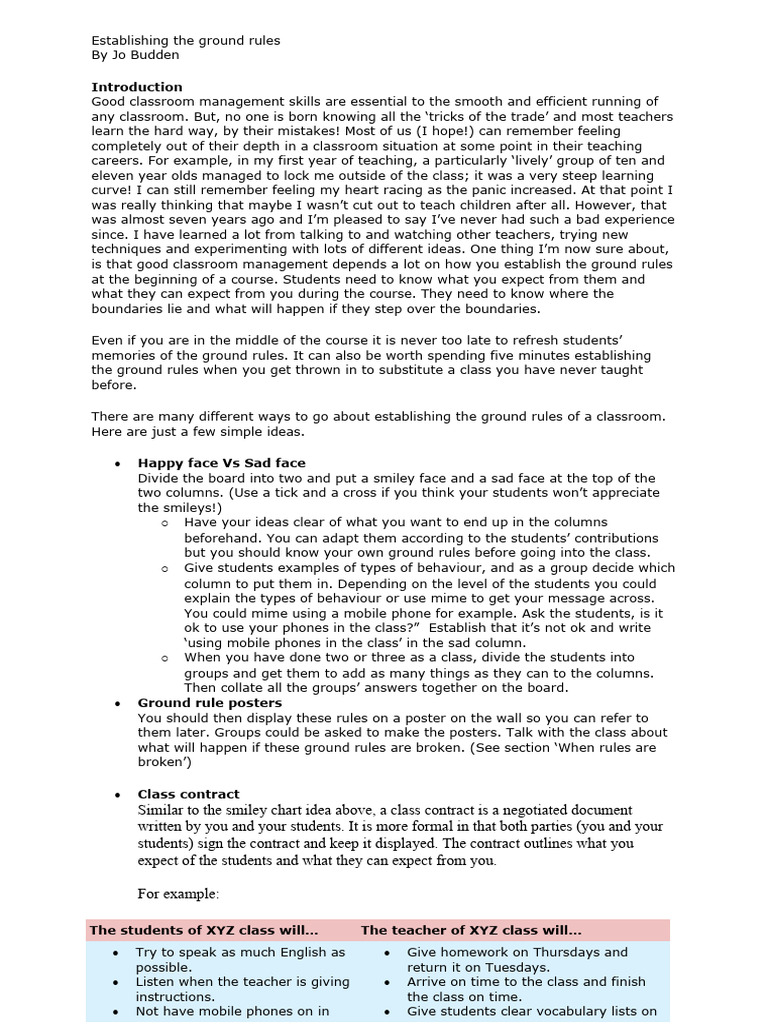 Establishing The Ground Rules - Optional | PDF | Classroom Management ...