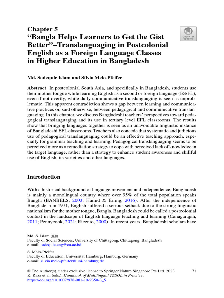 Optional - Translanguaging in Postcolonial English As A Foreign Language Classes in Higher ...