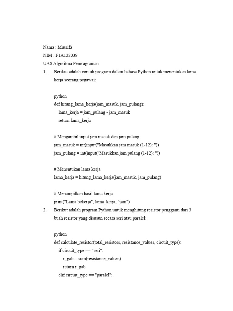 Uas Algoritma Pemrograman Musrifa F1a122039 | PDF | Komputer