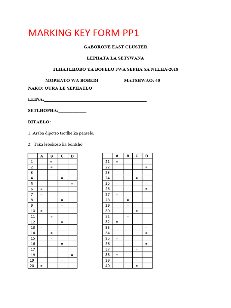 Form 2 Paper 1 End of Term 1 Exam Marking Key Regional | PDF
