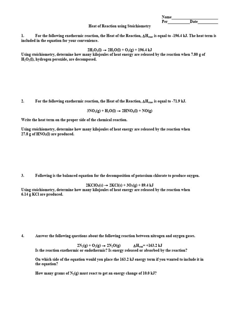 Heat of Reaction Using Stoichiometry 2018 | PDF | Chemical Reactions ...