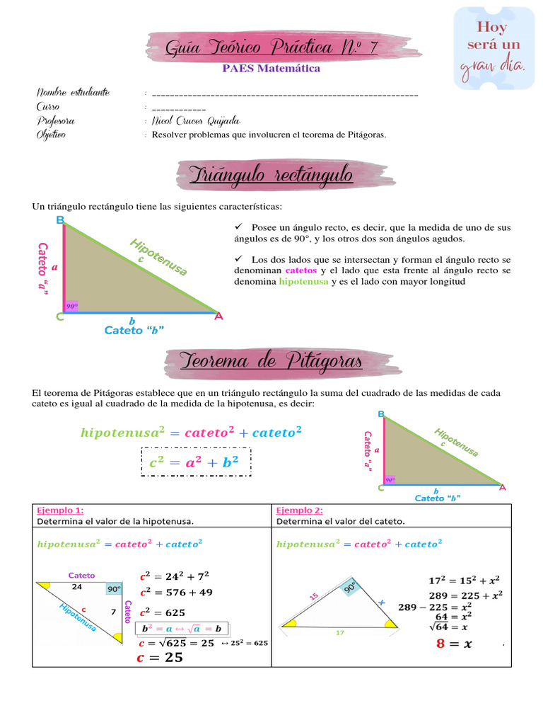7 Guia Teorica Practica Teorema Pitagoras | PDF | Triángulo | Geometría del plano euclidiano
