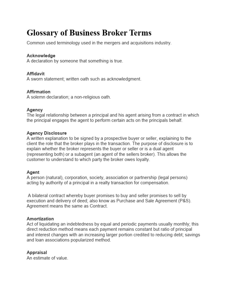Glossary of Business Broker Terms | PDF | Mortgages | Refinancing