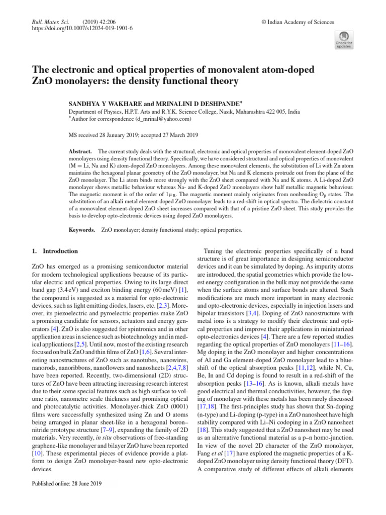 DFT Study of ZnO Hetrojunction | PDF | Zinc Oxide | Doping (Semiconductor)