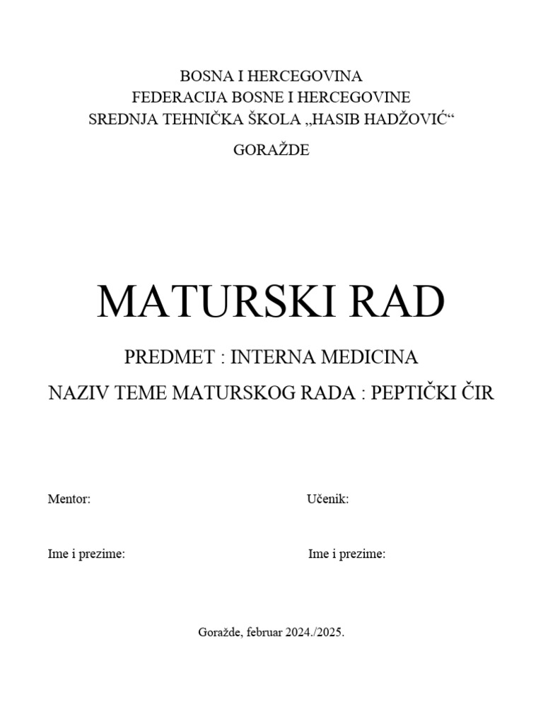 Maturski Rad - Peptički Čir 0 | PDF