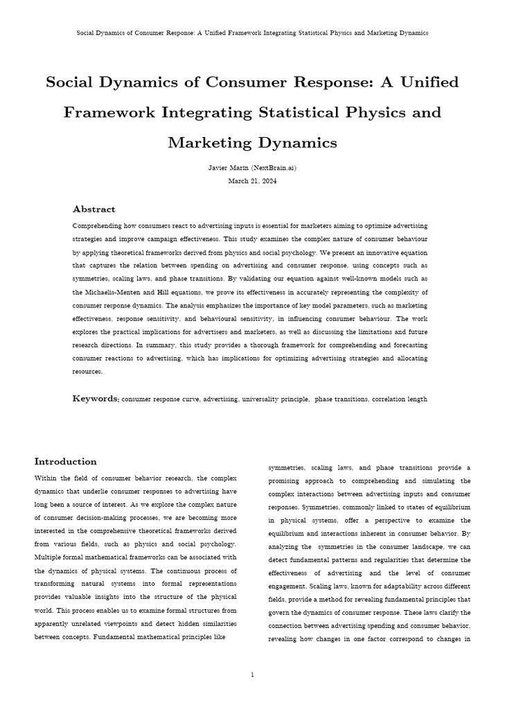 Social Dynamics of Consumer Response: A Unified Framework Integrating ...
