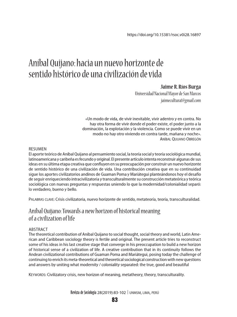 Aníbal Quijano: Hacia Un Nuevo Horizonte de Sentido Histórico de Una ...