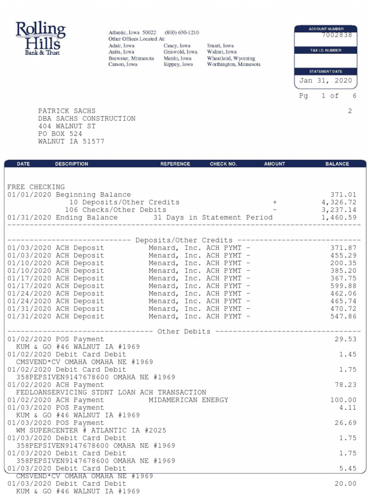 January Bank Statement | PDF | Debit Card | Automated Clearing House