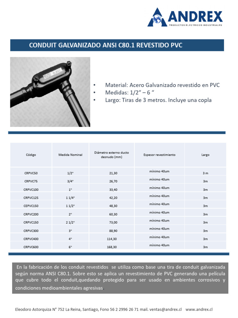 Ficha Técnica - Conduit Galvanizado Ansi C80.1 Revestido PVC Con Copla ...