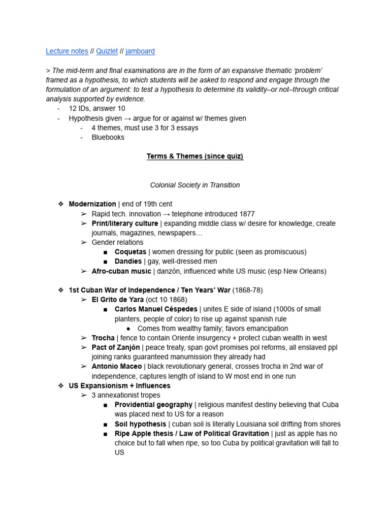 HIST 532 Midterm + Final Prep | PDF | Fidel Castro | Fulgencio Batista